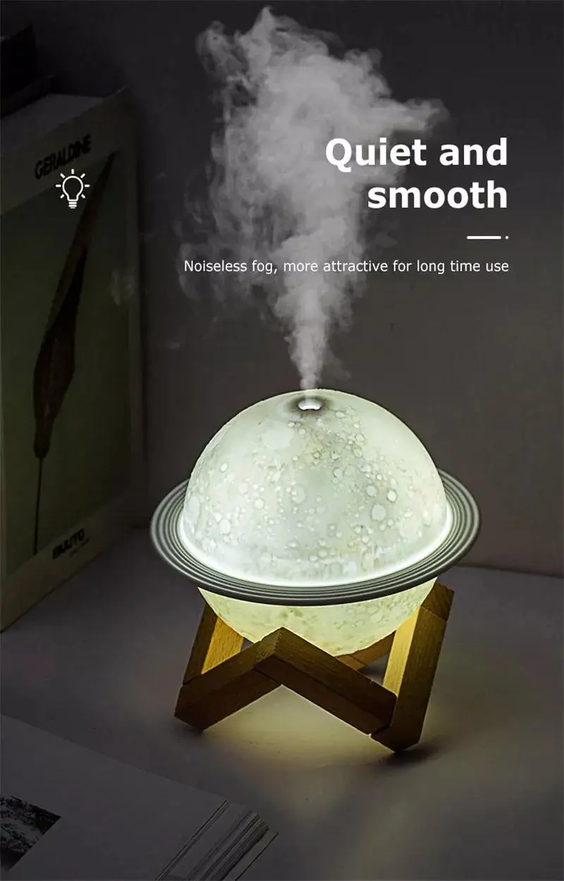 New Wood Grain Aroma Diffuser Saturn Lamp Led 3d Print Decor Star Lamp ...