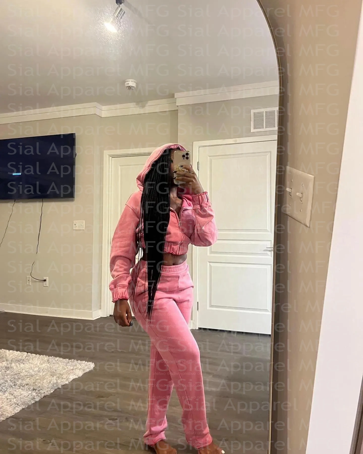 Custom Sun Faded Cropped Zip Up Tracksuits Women Cotton Acid Wash ...