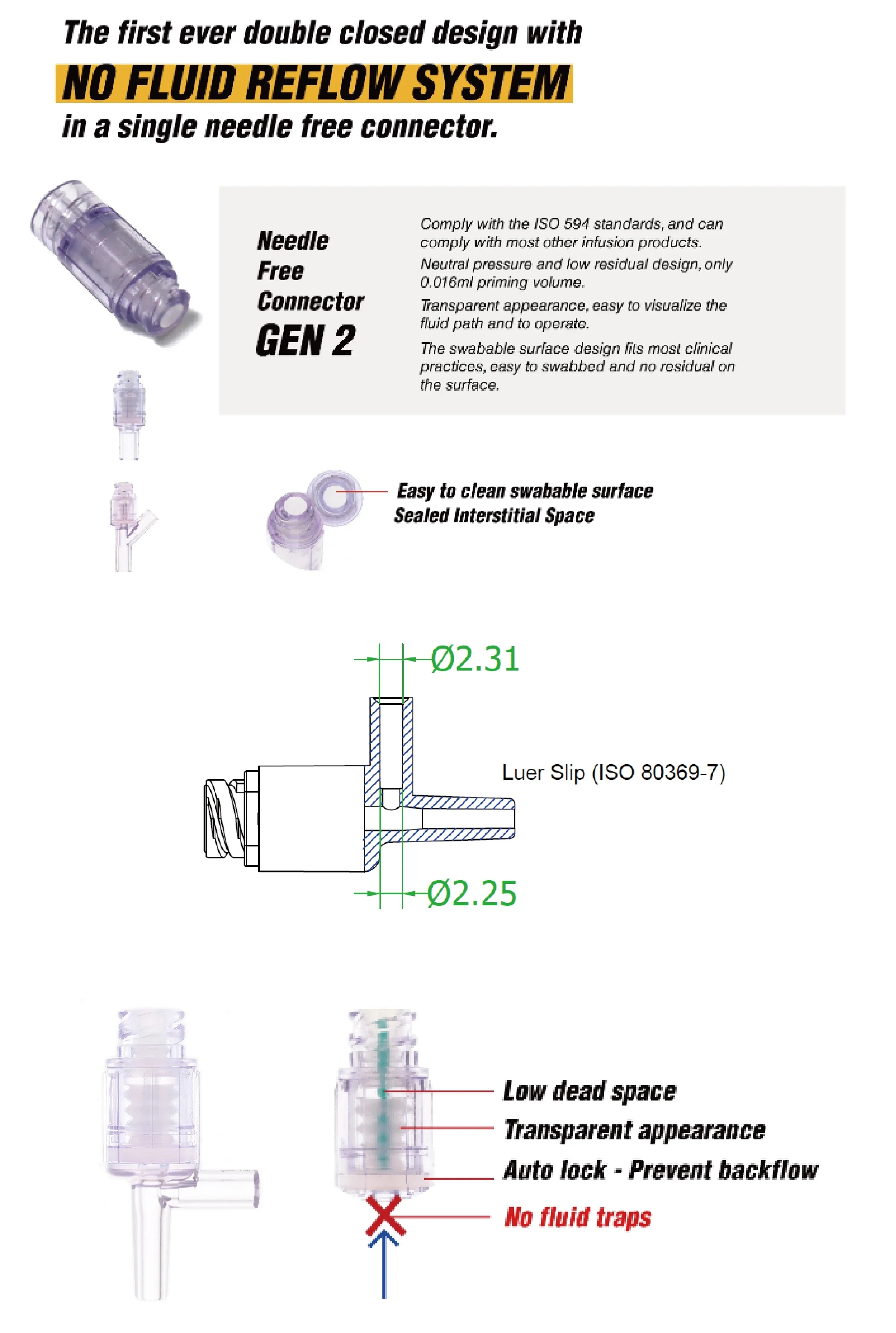 16C001 Gen2 Luerlock Connectors Needleless Port Injection Plastic ...