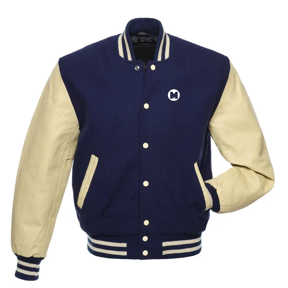Varsity Letterman Jacket Navy Blue Color Wool Leather Streetwear Coat ...