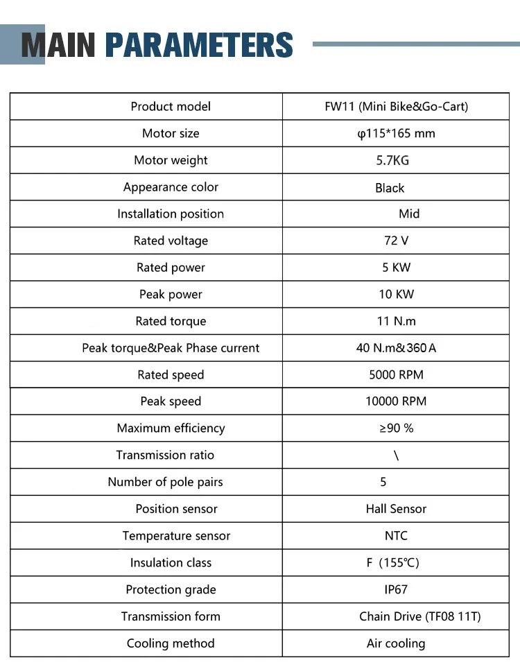 SOTION FW11 Electric Minibike Bike Motor - 5KW Power