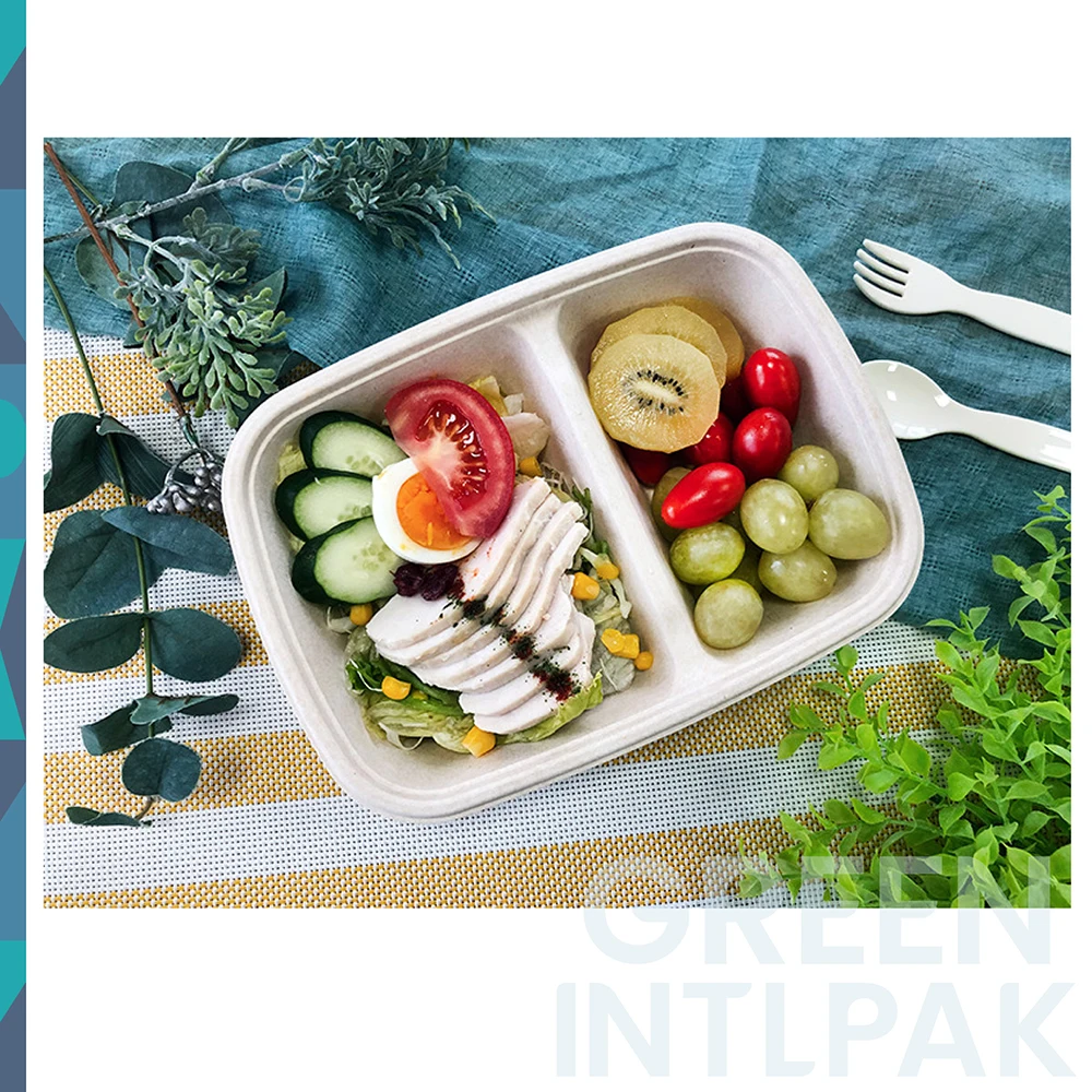 Fiber Food Container Biodegradable Takeaway Food Packaging Box With 2 ...