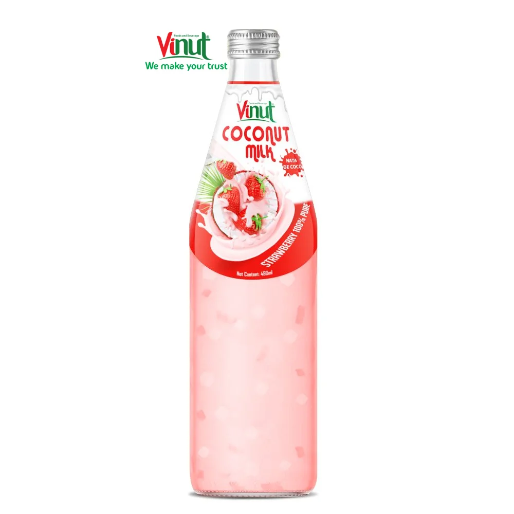 490ml Glass Bottle Vinut Coconut Milk Drink With Strawberry And Nata De ...