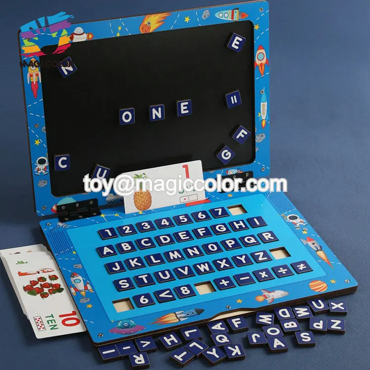 Multifunctional Alphabet Number Learning Wooden Laptop Toy for Kids ...