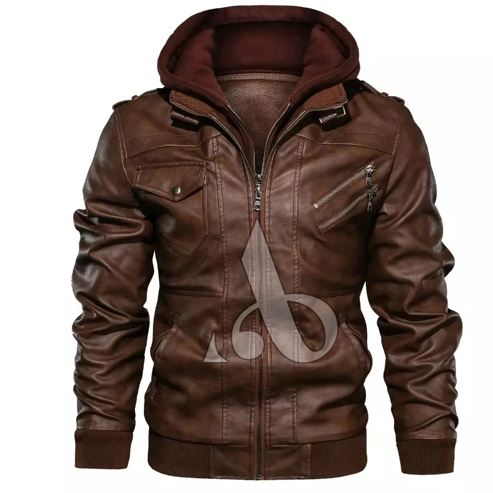 Autumn Winter Wholesale Fashion Men Racer Motorcycle Pu Leather Hooded ...