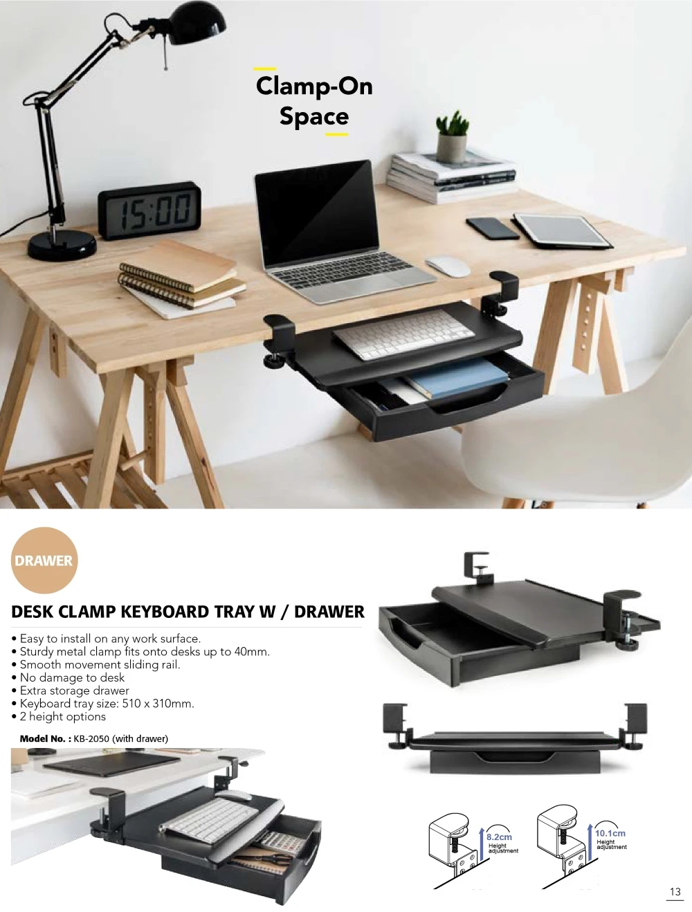 Clamp on Keyboard Tray under Desk Drawer Slide Out AIDATA