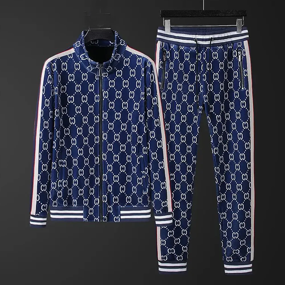 Luxury Velour All Over Print Velvet Tracksuit For Men's With Stand ...