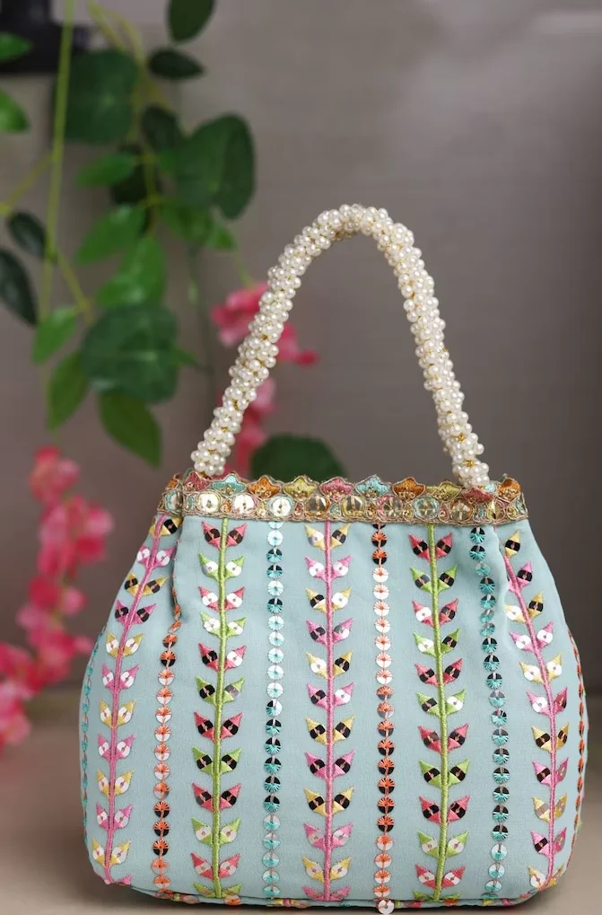 New Arrival Multicolour Thread Work Small Handbags With Beaded Two ...