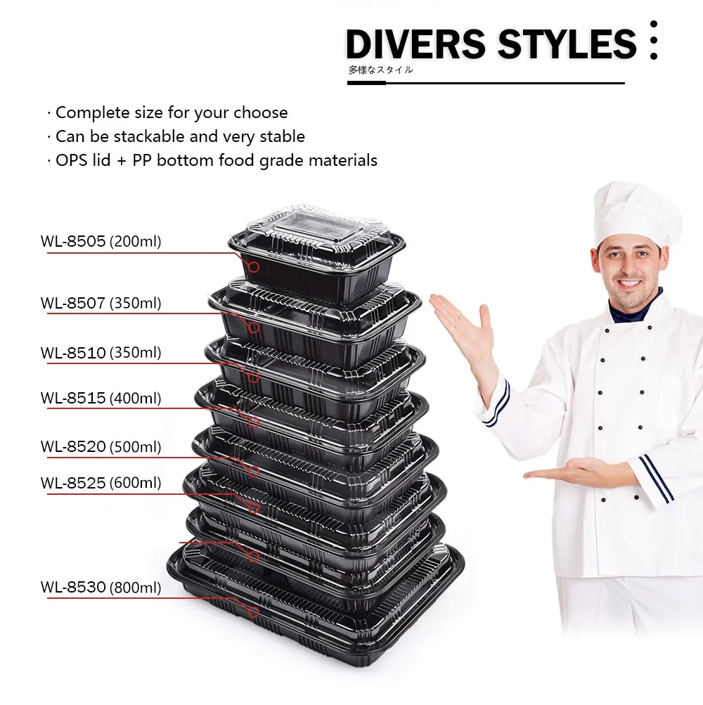 Disposable Plates Black Food Packaging Container Reusable Lunch Box For ...