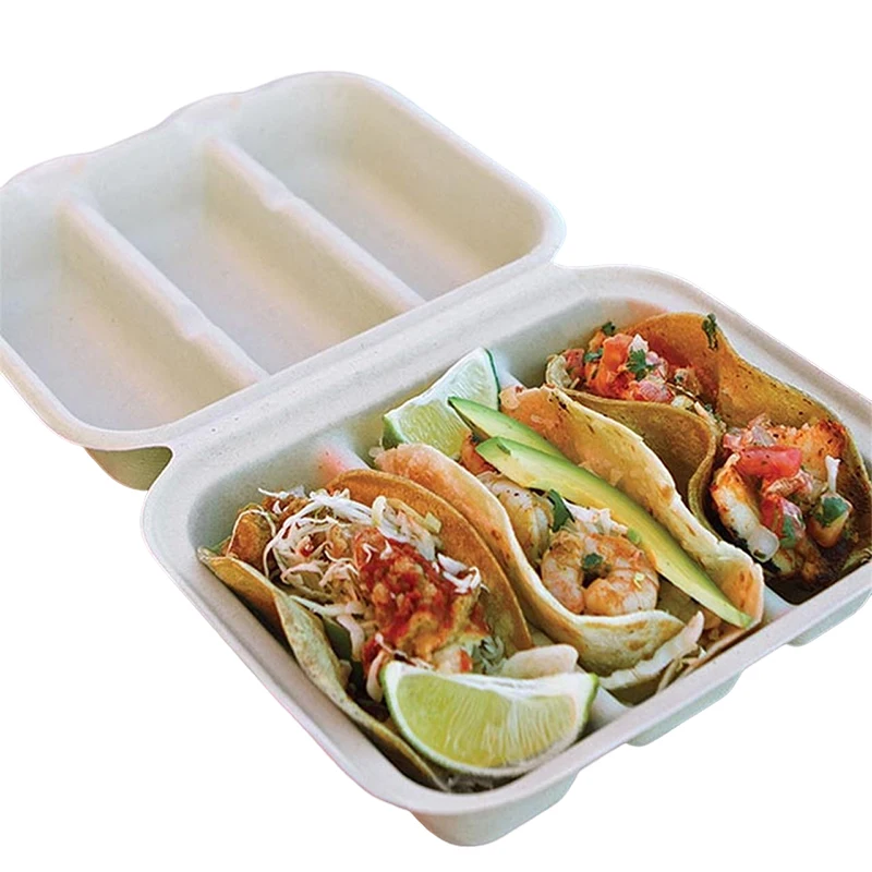 Customized Sugarcane Bagasse Pulp Fiber Tri Compartmental Taco Takeout ...