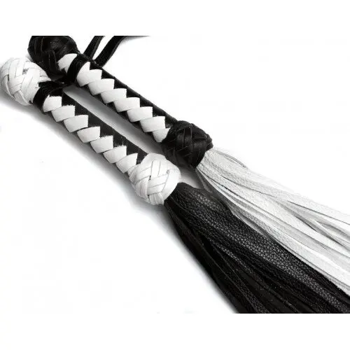 Leather Flogger 100 Falls Genuine Cowhide Black Braided Handle BDSM ...
