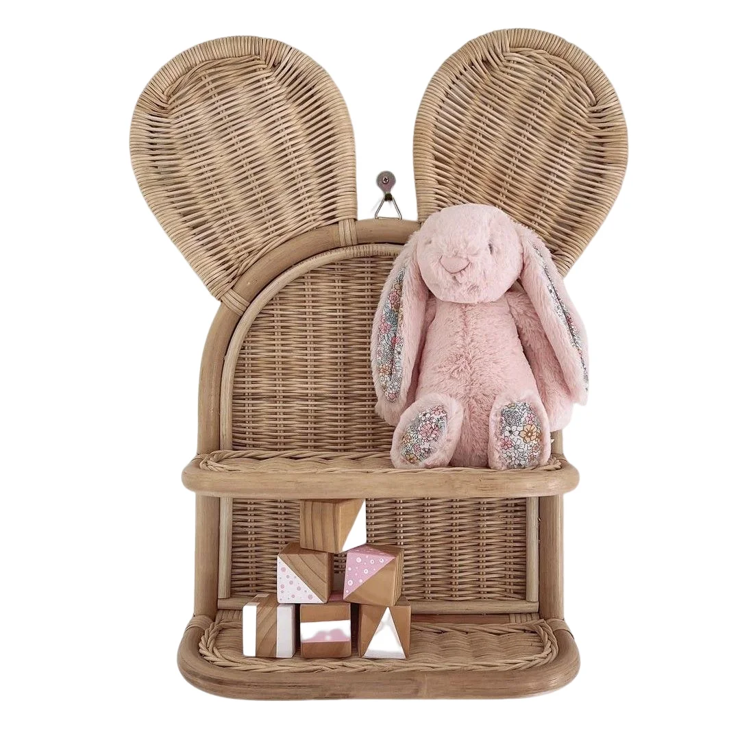 Cute Bear Wall Shelf Wicker Rattan Wall Hanging Shelf Handwoven Rattan ...