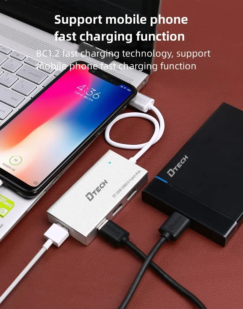 DTECH Silver 4 in 1 Type a Extender USB 3.0 HUB 5Gbps 4 Port USB a ...