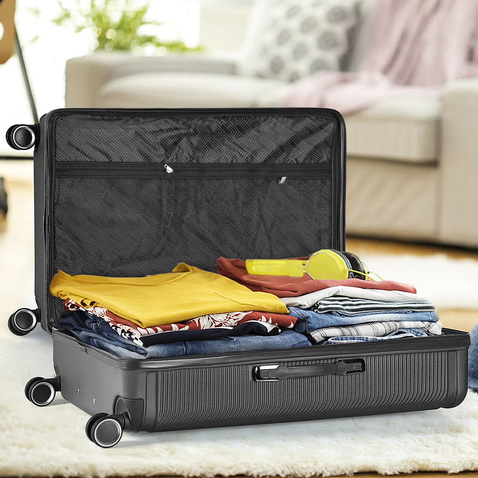 Rideable Travel Suitcase Abs Luggage Trolley Bag With Big Wheels Travel ...