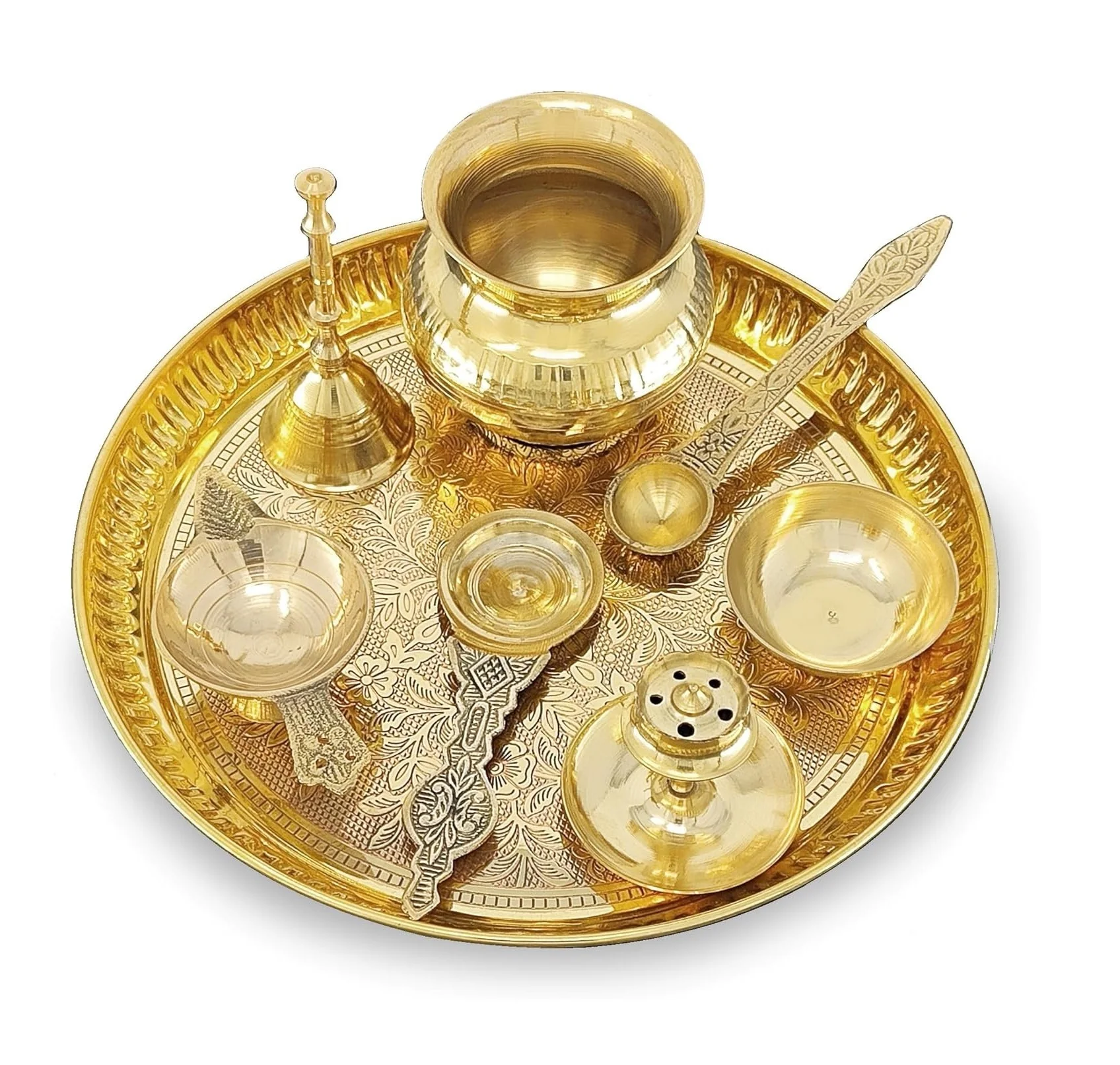 Alibaba.com: Traditional Brass Puja Thali with floral embossing ...