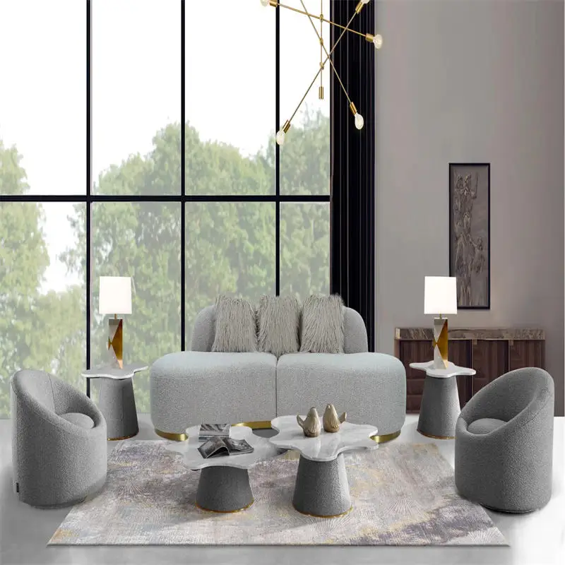 Modern Luxury New Design Metal Frame Plush Fabric Soft Sofa Curved ...