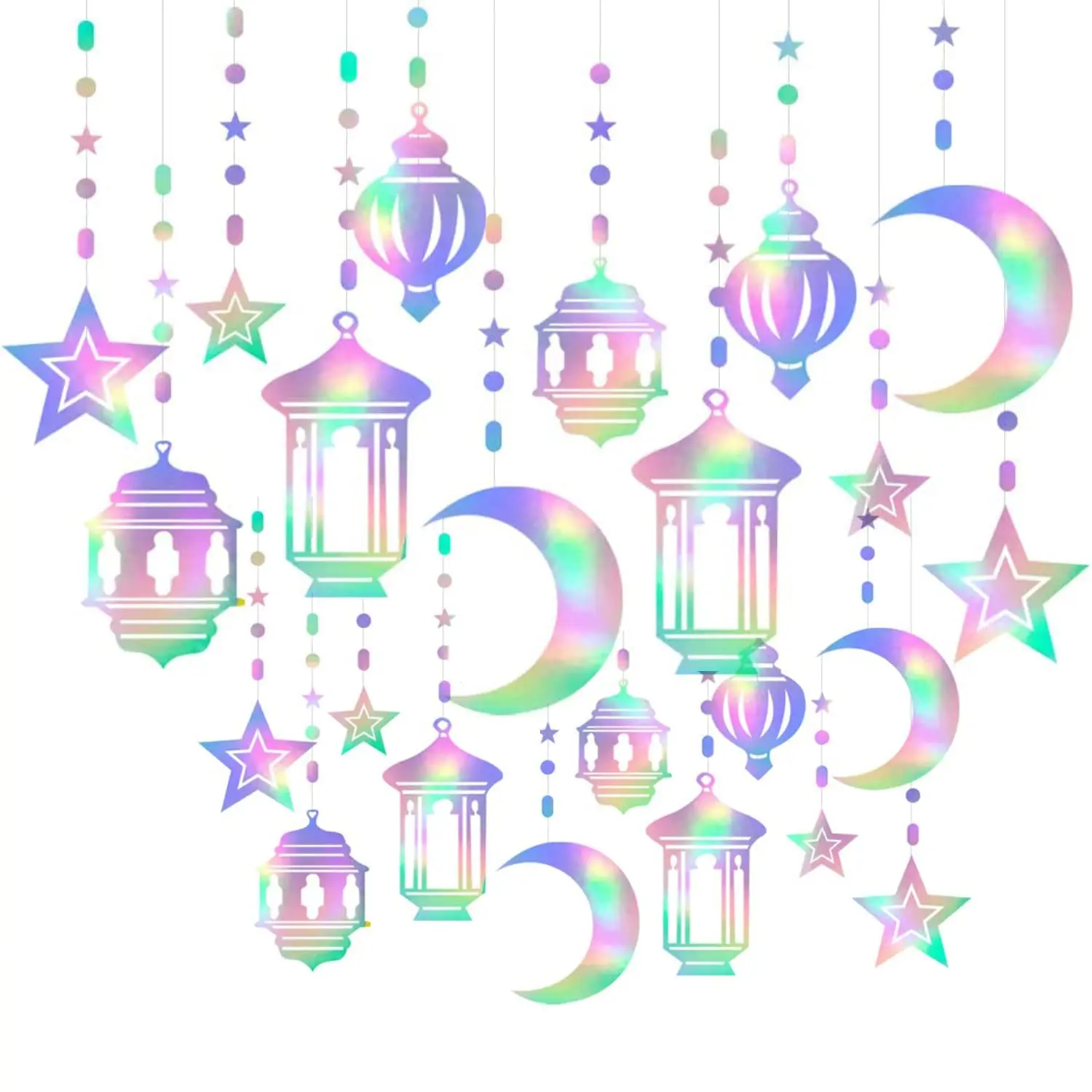 Iridescent Ramadan Star Moon Party Decorations Garland Twinkle Little ...