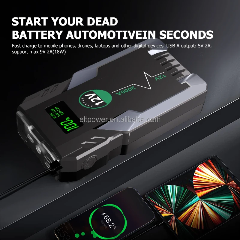 Multi-function 2000A Emergency Portable Vehicle Car Battery Booster ...