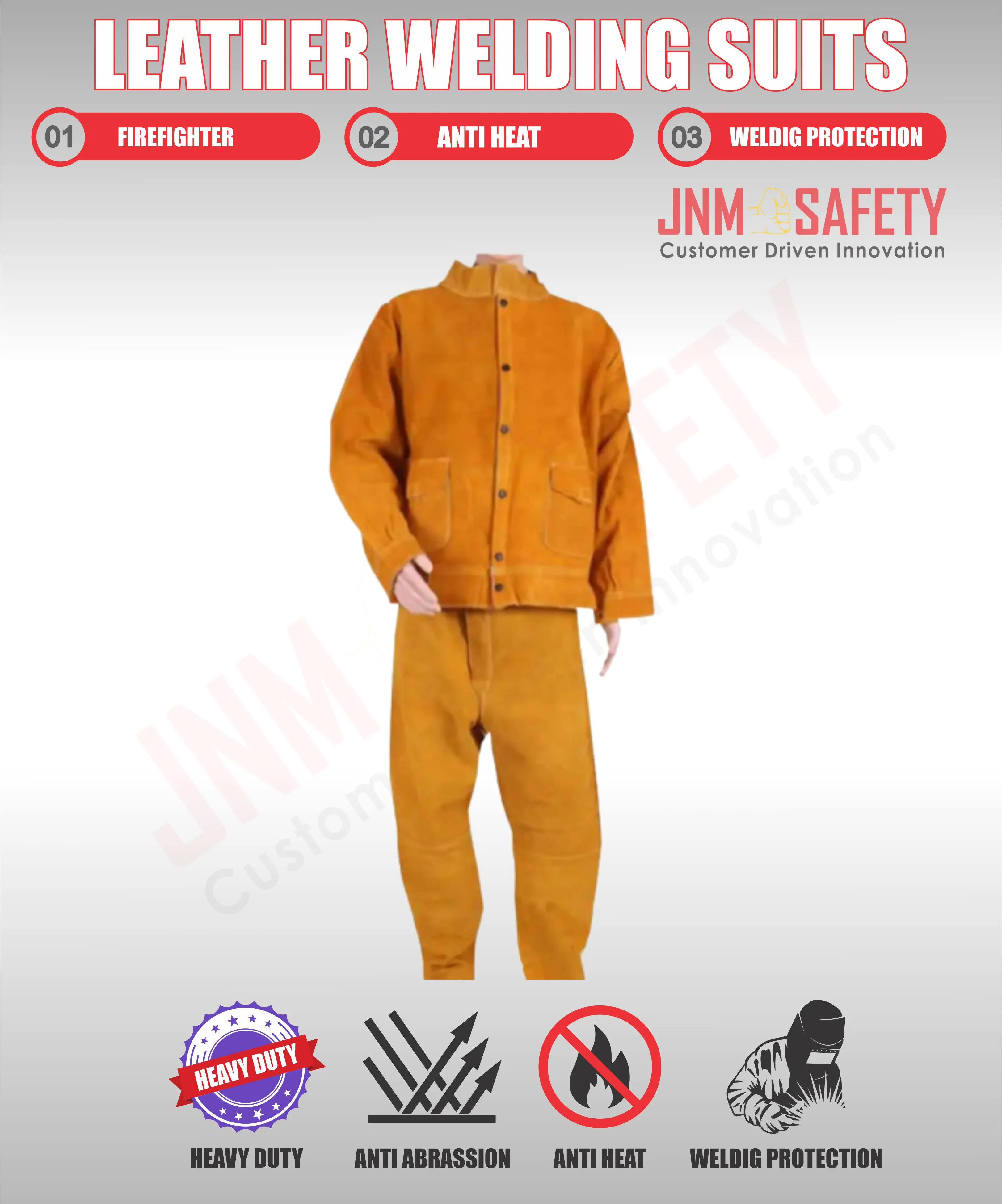 JNMSAFETY Leather Welding Suits - Fire Resistant & Durable