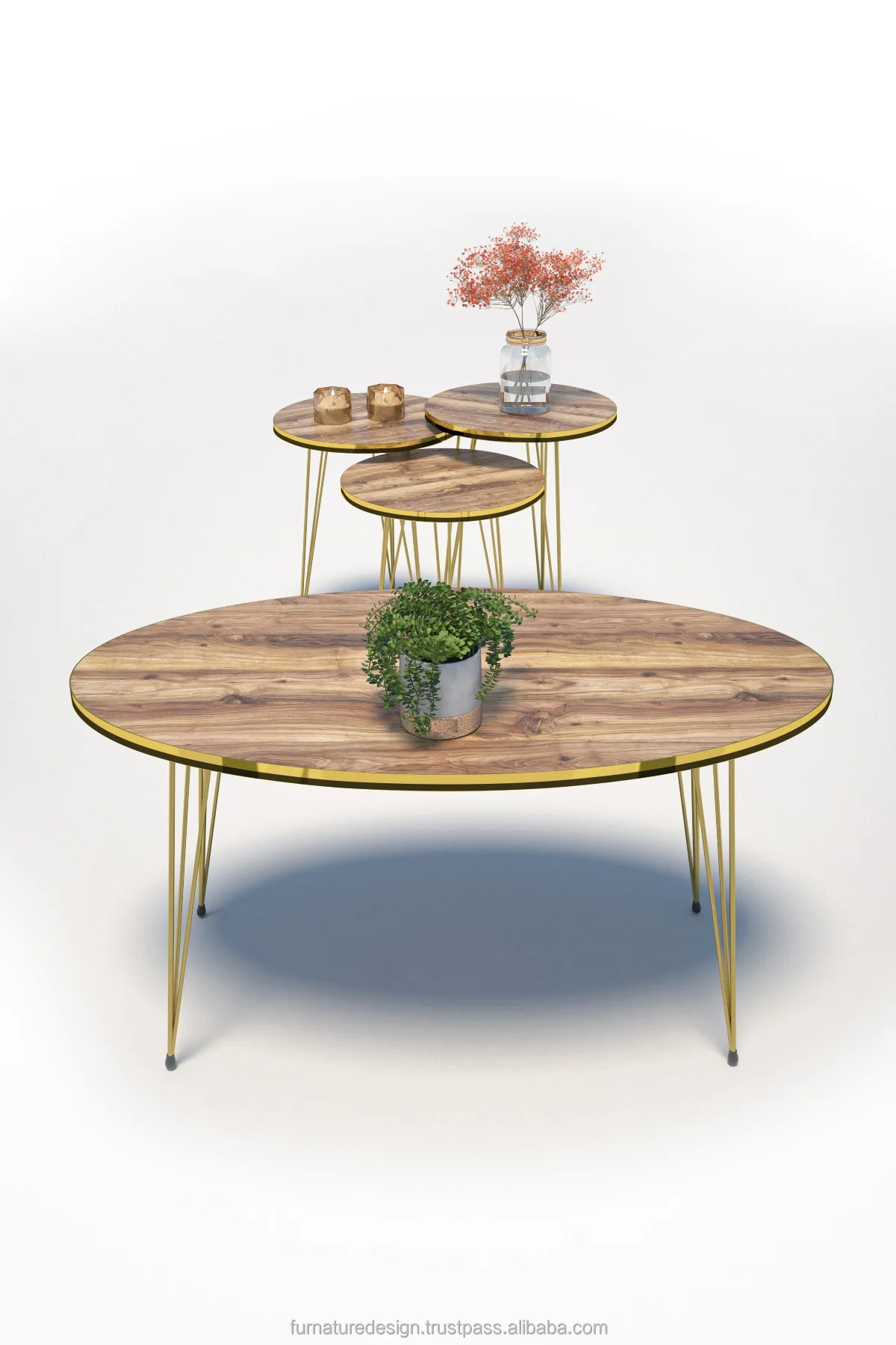Modern Design Nesting Coffee Table Set with Golden Metal Leg Living ...