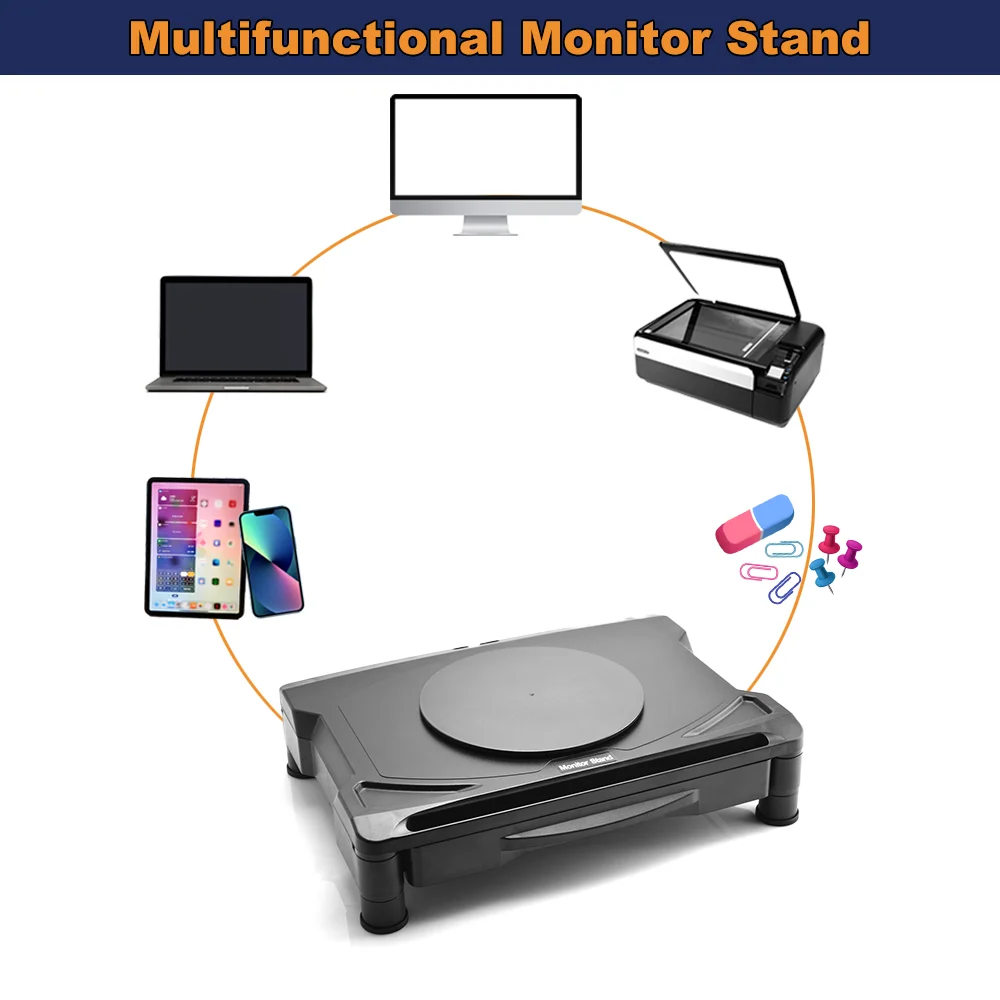 360 Rotating Computer Monitor Stand Riser With Storage Drawer - Buy ...