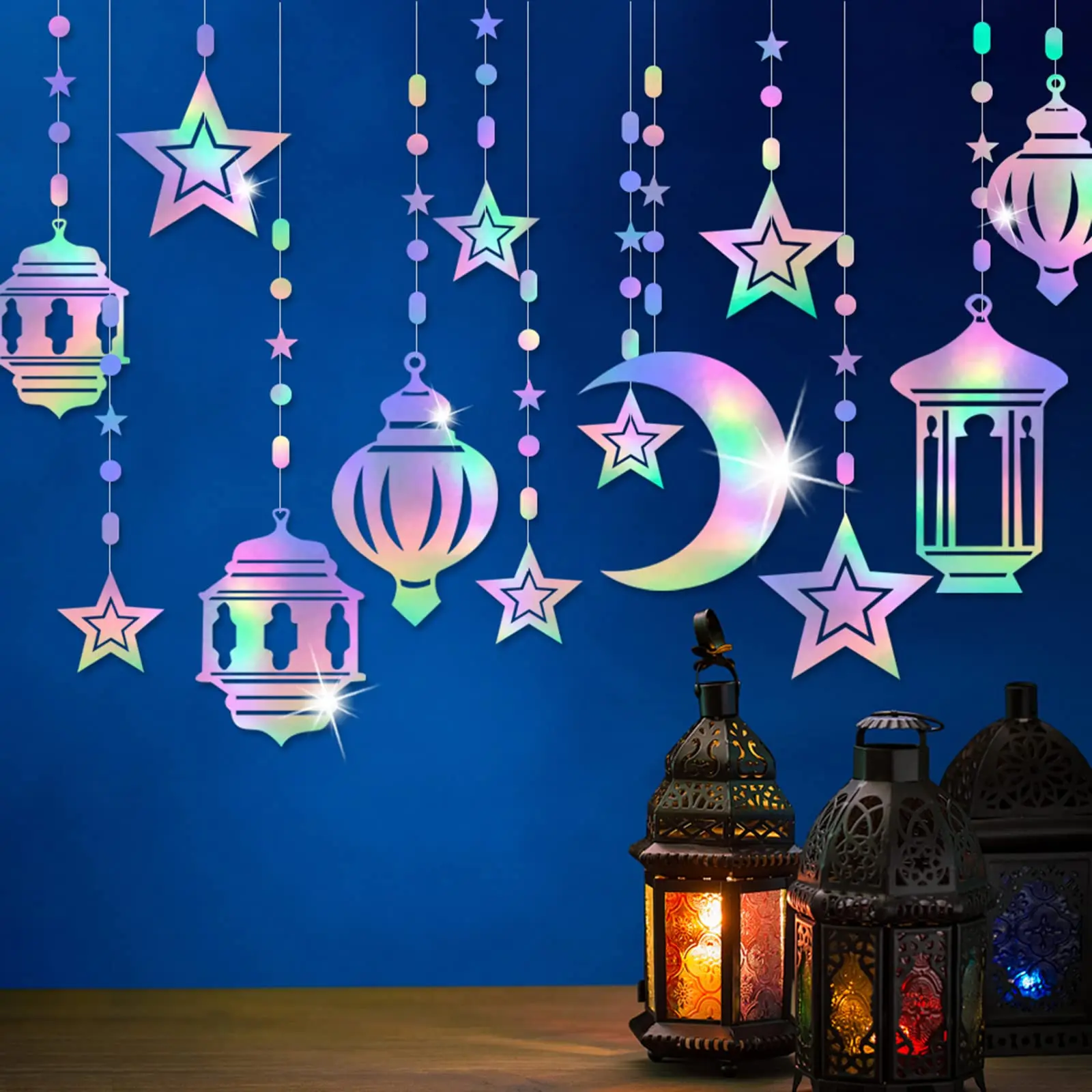 Iridescent Ramadan Star Moon Party Decorations Garland Twinkle Little ...
