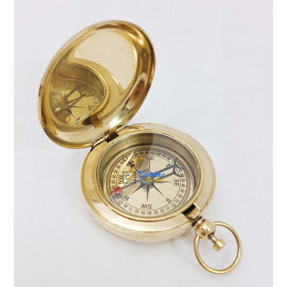 Directional Push Button Compass Hiking Camping Gold Finish Brass ...