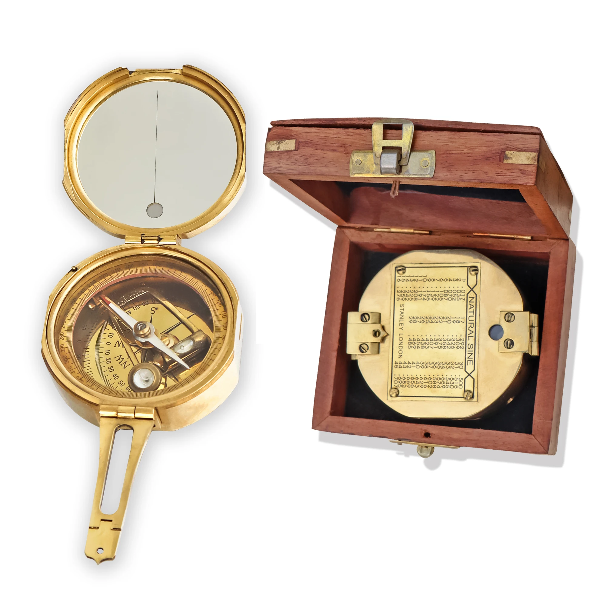 Brass Finish Directional Compass With Wooden Box Marine ~ Stanley ...