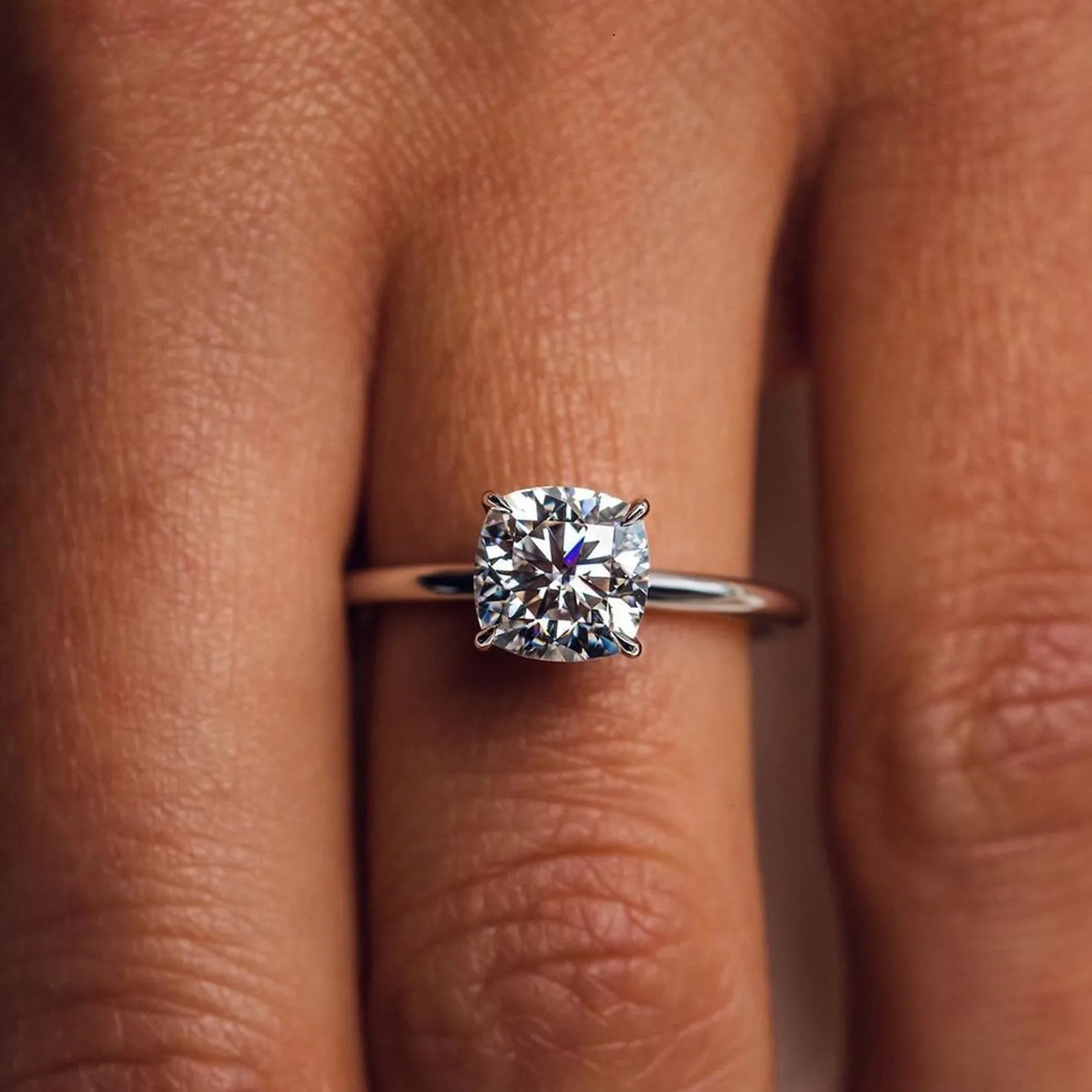 Natural Diamond 14k Solid Gold Solitaire Ring 1ct 1.5ct 2ct 3ct Cushion ...