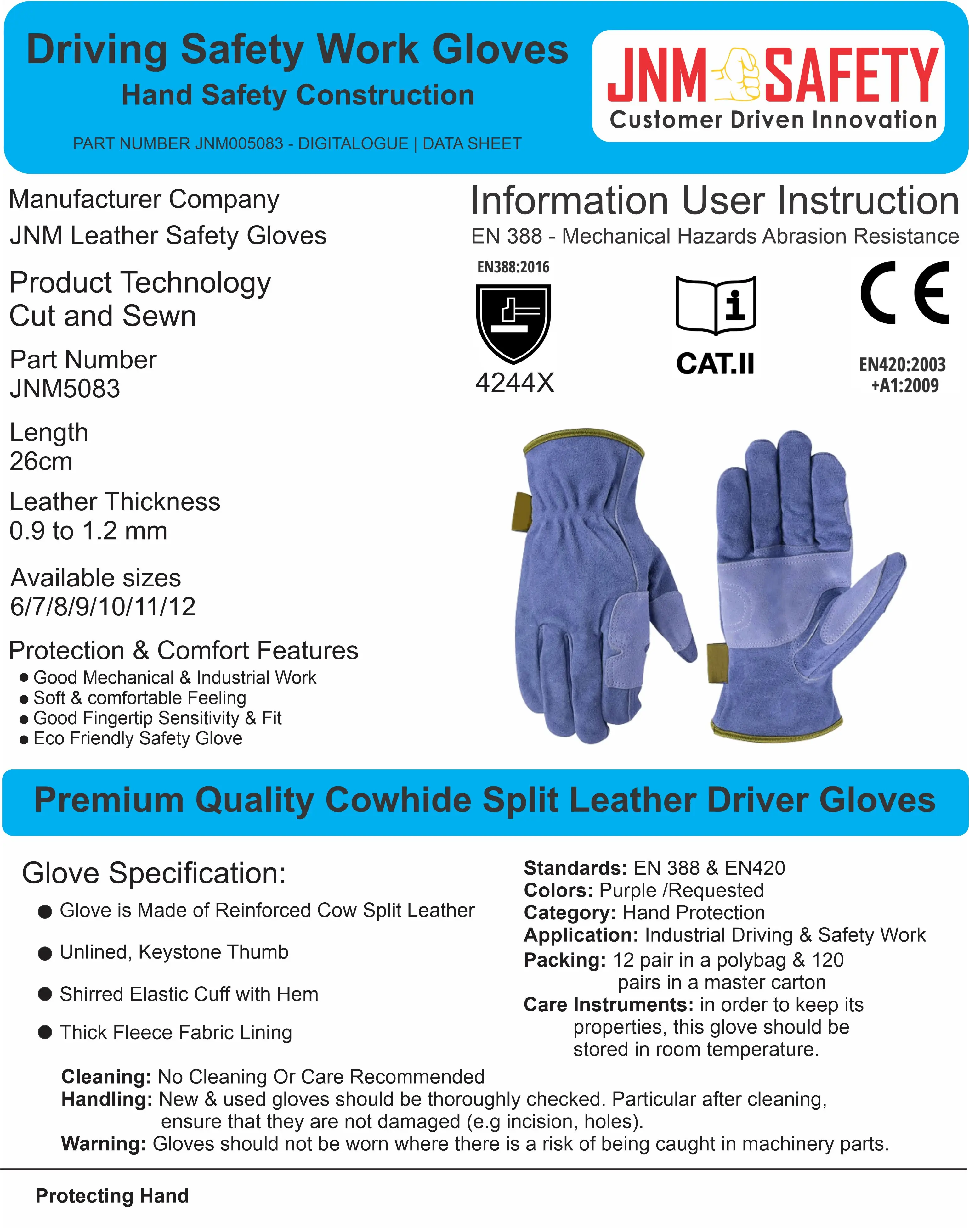 Reinforced Cowhide Split Leather Driver Working Gloves Heavy Duty Industrial Safety Hand ...