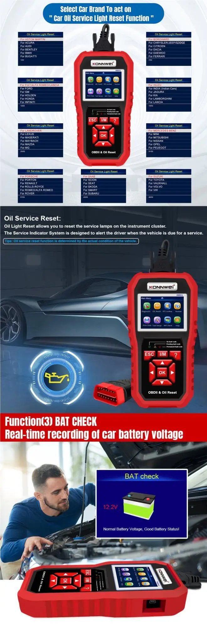 Konnwei New Launched Vehicle Inspection Device Kw851 Protocol Car Obd2 ...