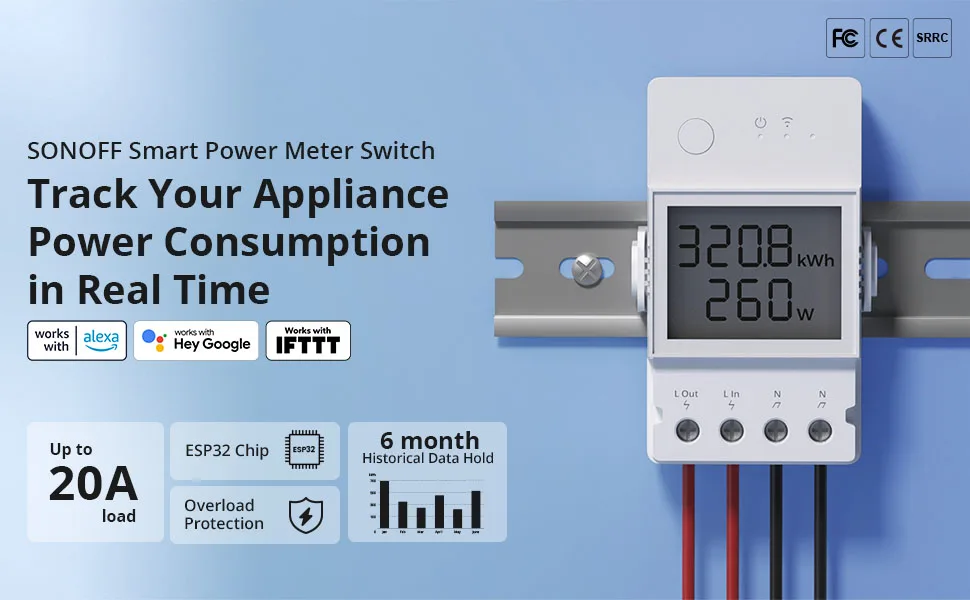 Sonoff Pow Elite Smart Home Power Meter Switch 20a Remote Control Wi-fi ...
