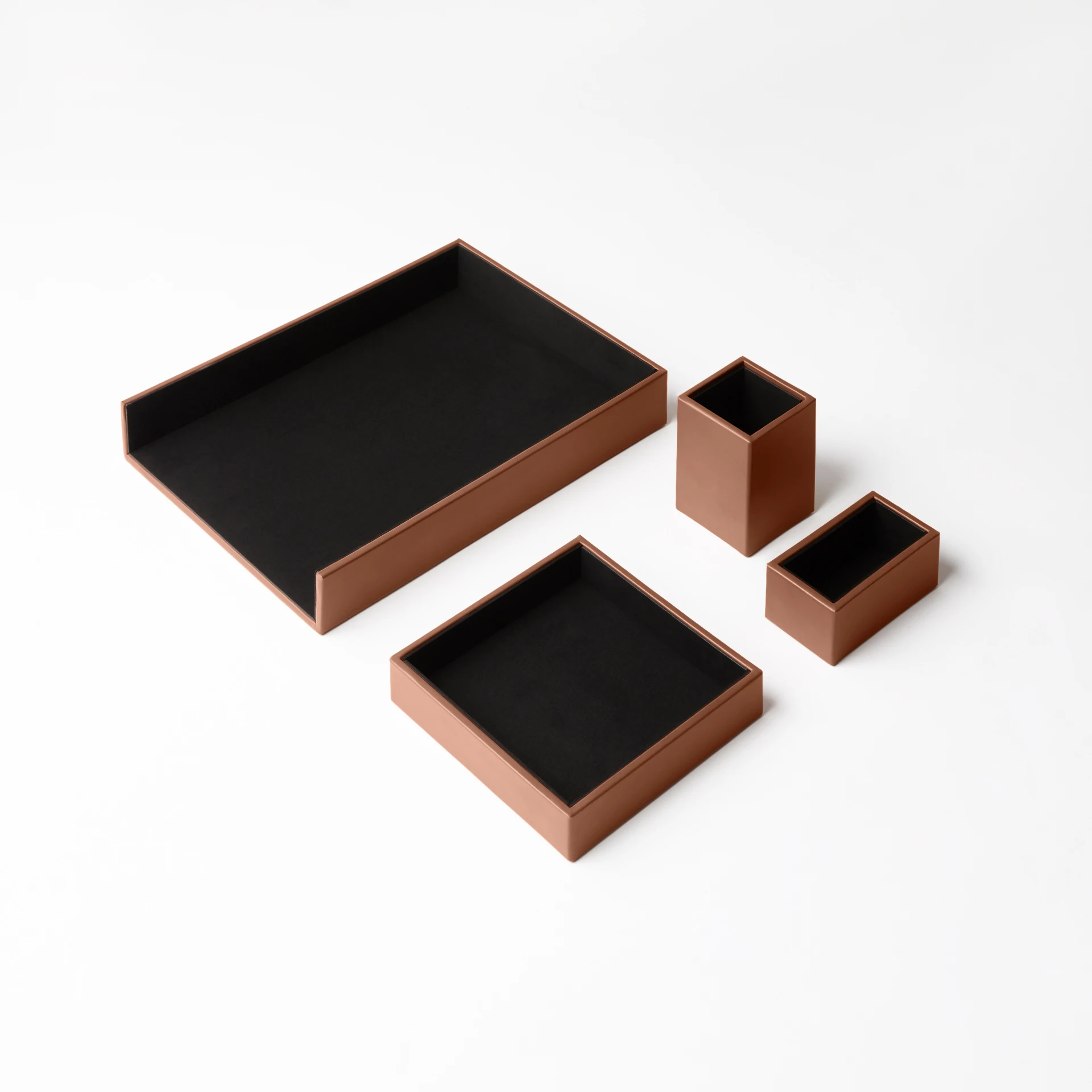 Desk Organizer Set Bonded Leather Dove Gray Pen Holder Valet Tray File ...
