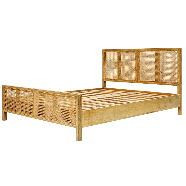 Modern Luxury Vintage Royal Wooden Rattan Bed Furniture Living Room ...