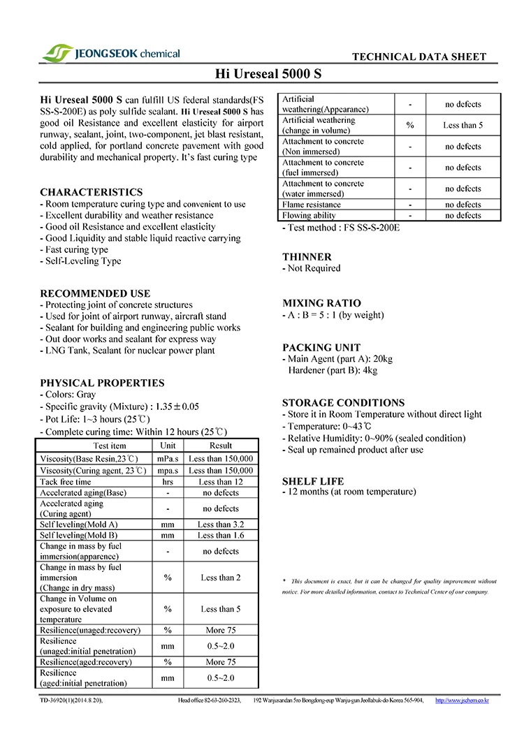Korea Fast Curing Self-levelling Fs Ss-s-200e Standard Polyurethane Hi ...
