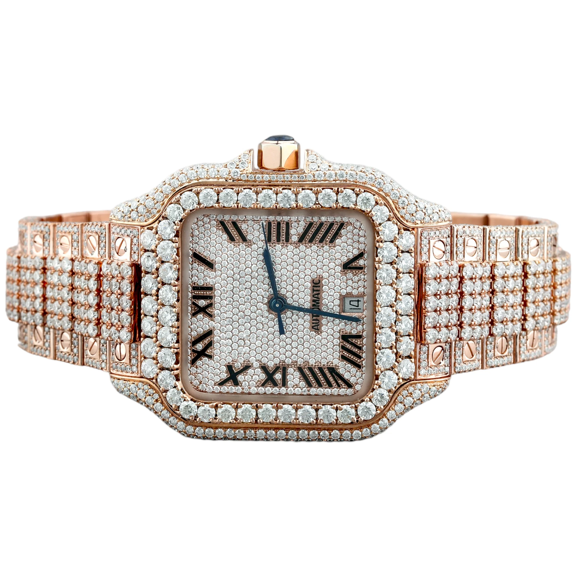 Mechanical Diamond Luxury Rose Gold Diamond Watches Vvs Moissanite ...