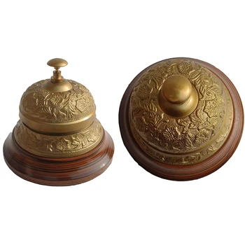 Brass Desk Bell Gold Finished On Wooden Base Victorian Style Service ...