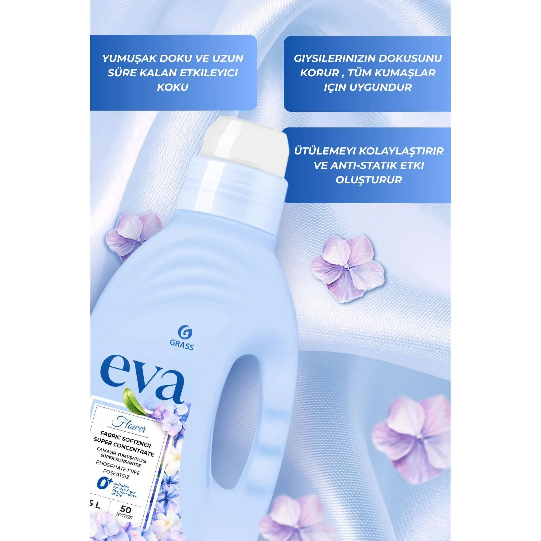 GRASS Eva Extra Concentrated Fabric Softener 1.5L Fruity Floral Fragrant Sheets 1500 ml for 50 ...