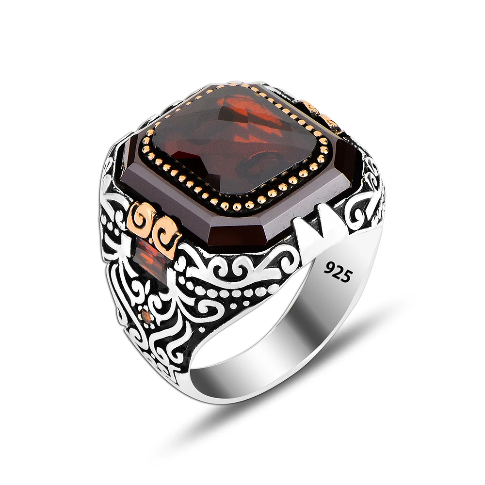 Red Stone Signet Luxury Men Ring 925 Silver Jewelry Wholesale