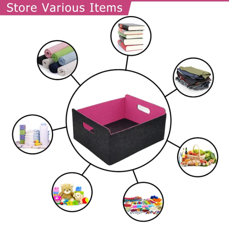 Customized Logo Felt Storage Bin With Handle-set Of 2 Closet Shelf ...