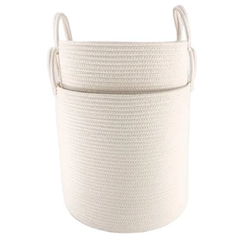 Cotton Rope Storage Baskets Multifunction Sustainable With Handles ...