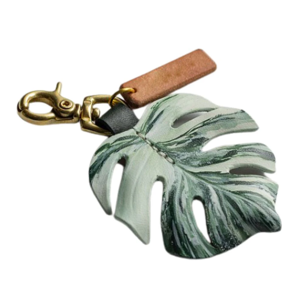 Custom PU Leather Monstera Leaf Keychain - Promotional Gift