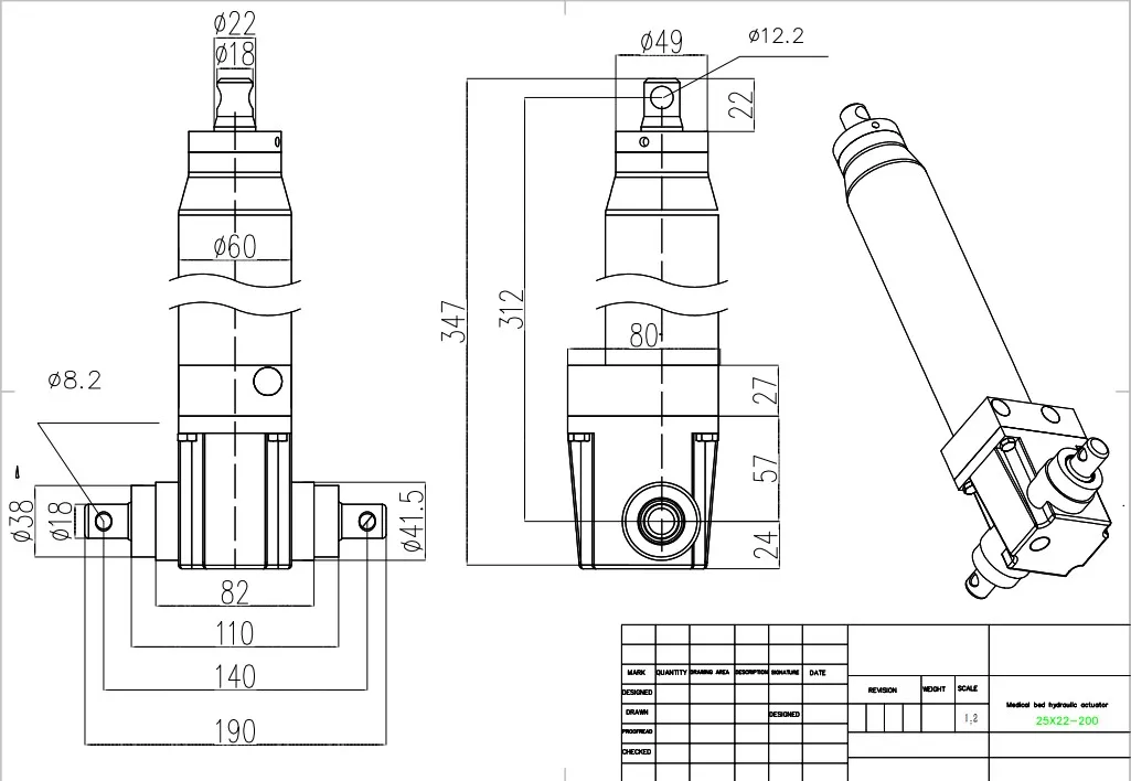 FOOT OPERATED HYDRAULIC ACTUATOR PUMP for Hospital Beds