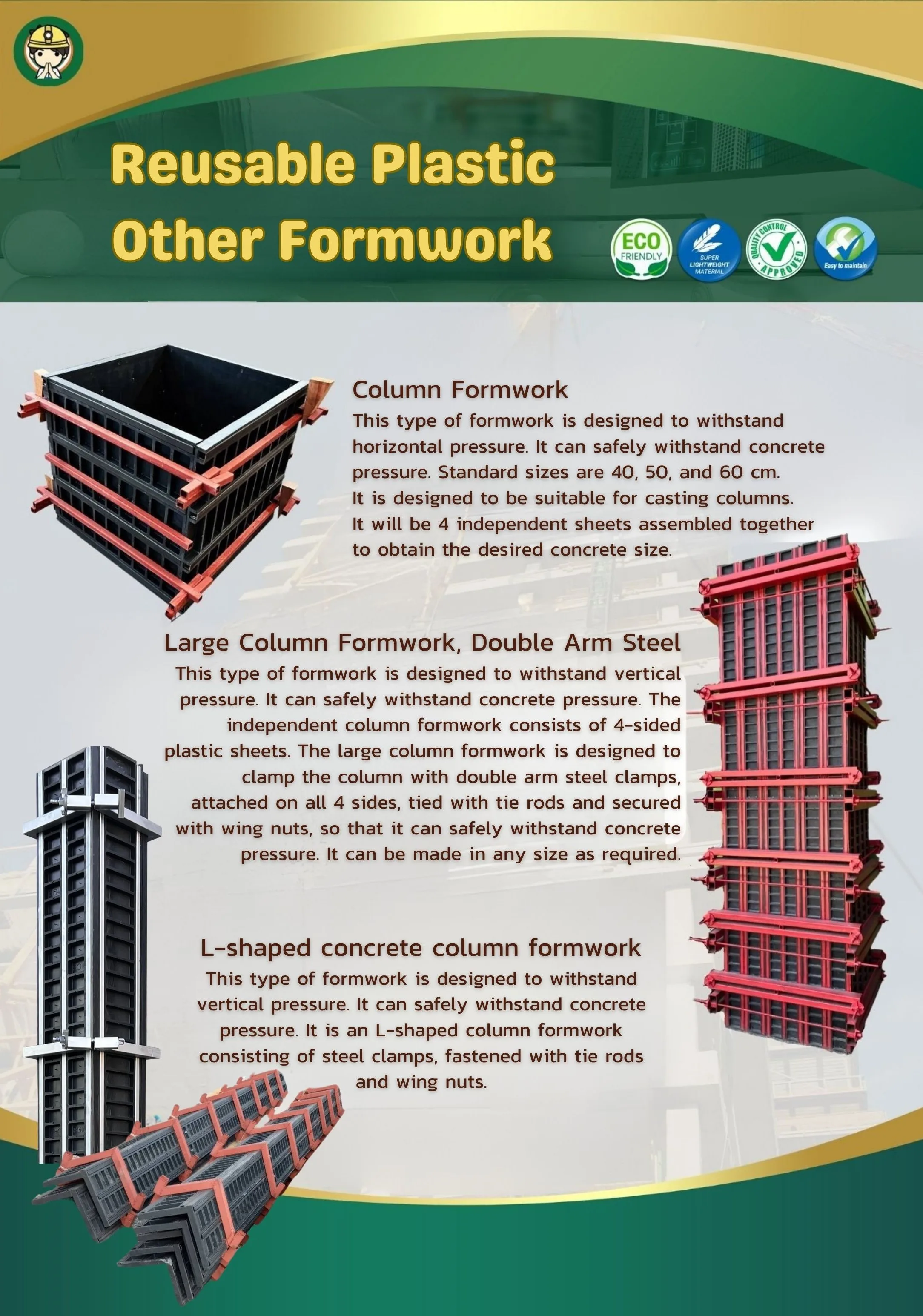Reusable 150mmx1200mmx25mm Plastic Formwork Mold for Concrete ...