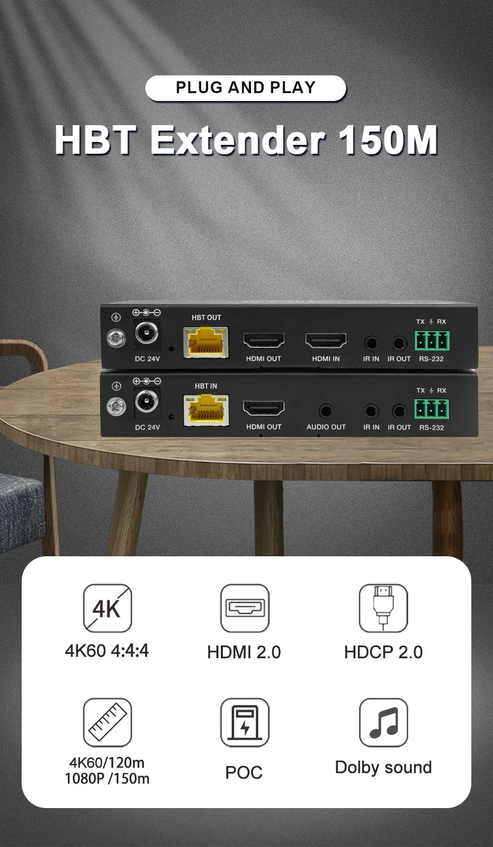 Bitvisus Dolby Vision Plug And Play Poc Edid Ir Rs232 Control 150m 4k Extender Hdmi - Buy Hdmi ...