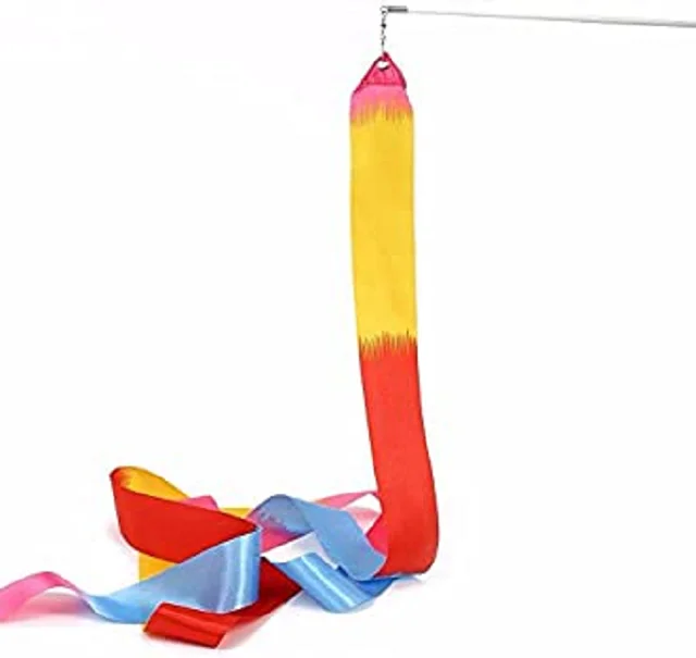 White Fiber Glass Gymnastics Stick With Swivel Clip Fixed With Solid Color Gym Dance Ribbons