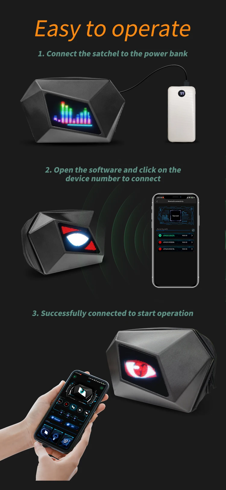 Devil Eye Led Screen App Smart Led Backpack Big Motorcycle Backpack Led ...