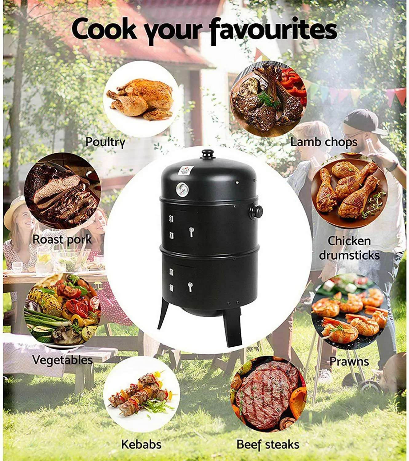 Hot Sale 3-layer BBQ Grill Tower Vertical Barrel Charcoal BBQ Smokeless ...