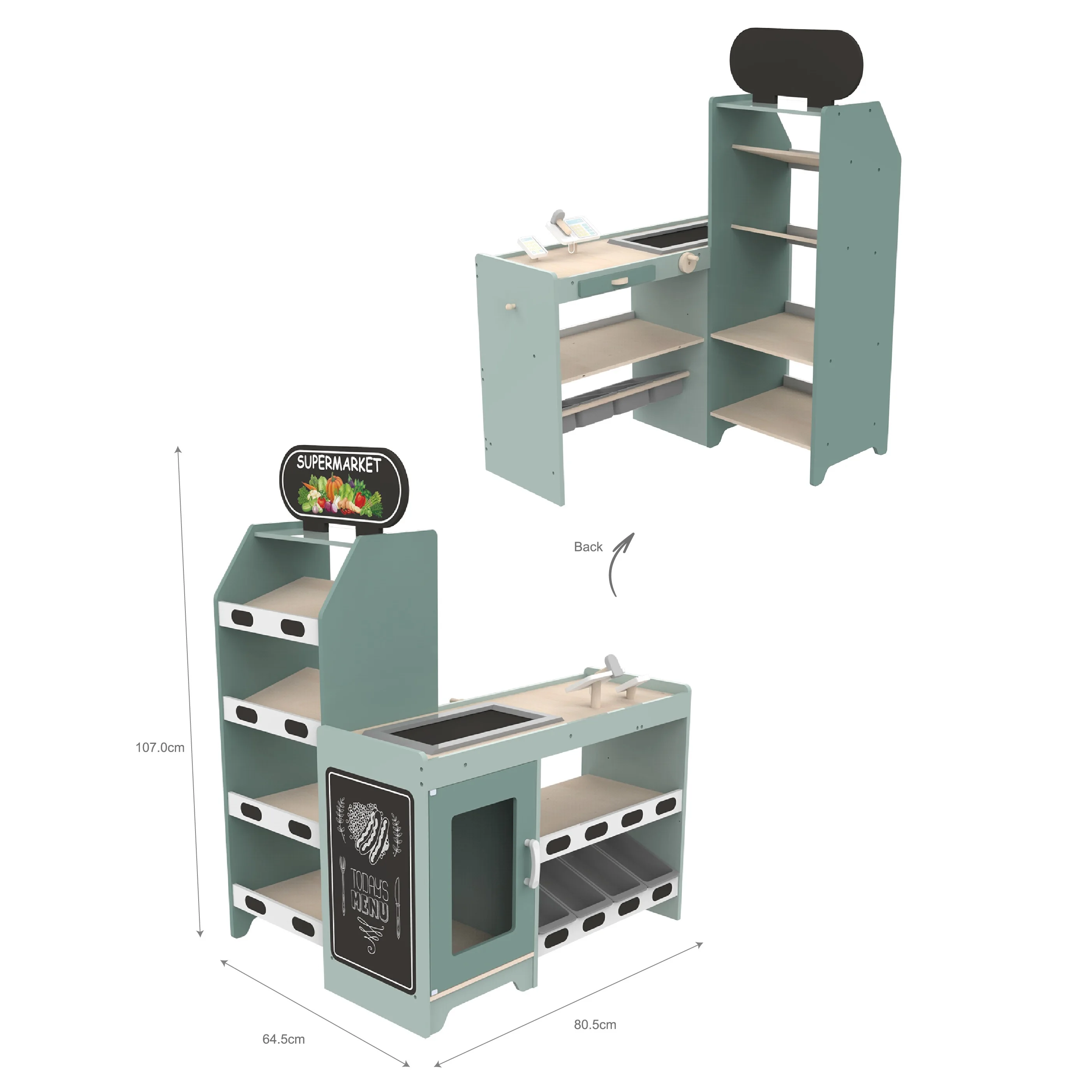 Supermarket Checkout Toy Wooden Checkout Counter Pretend Play Wooden ...