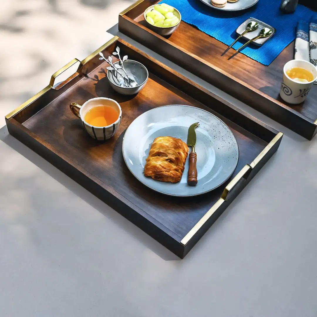 Modern Classy Look Wooden Serving Tray With Handles For Kitchenware Use ...